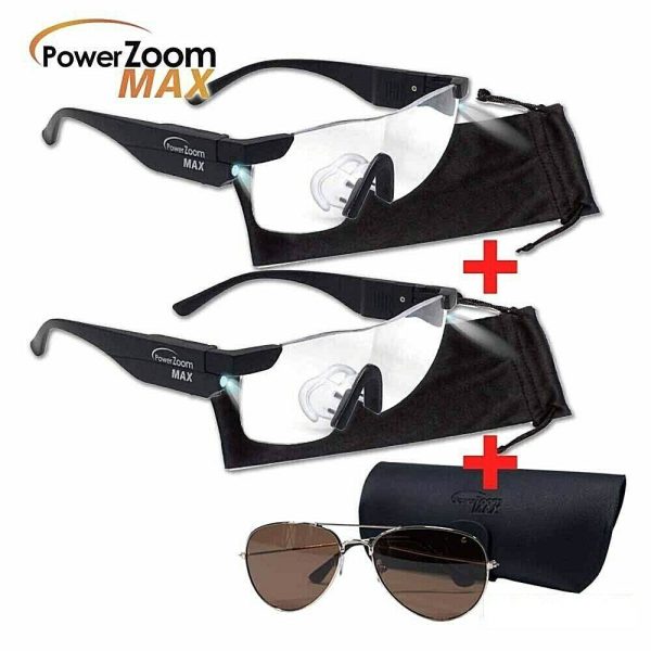 Power Zoom Max 2 x Pairs Glasses Spectacles Led Plus Aviator Style Sun ...